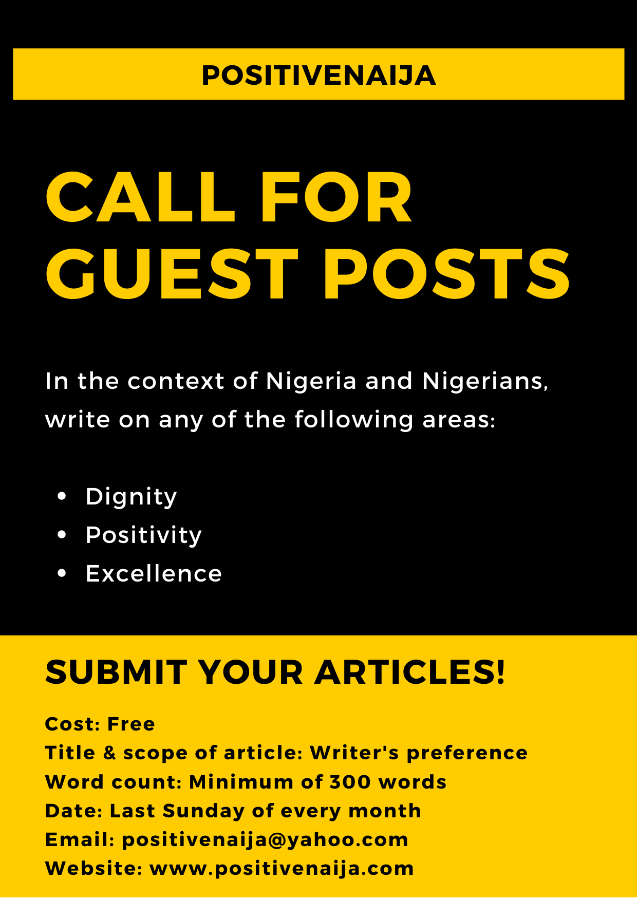 PositiveNaija Call For Submission Of Guest Posts And Articles - PositiveNaija